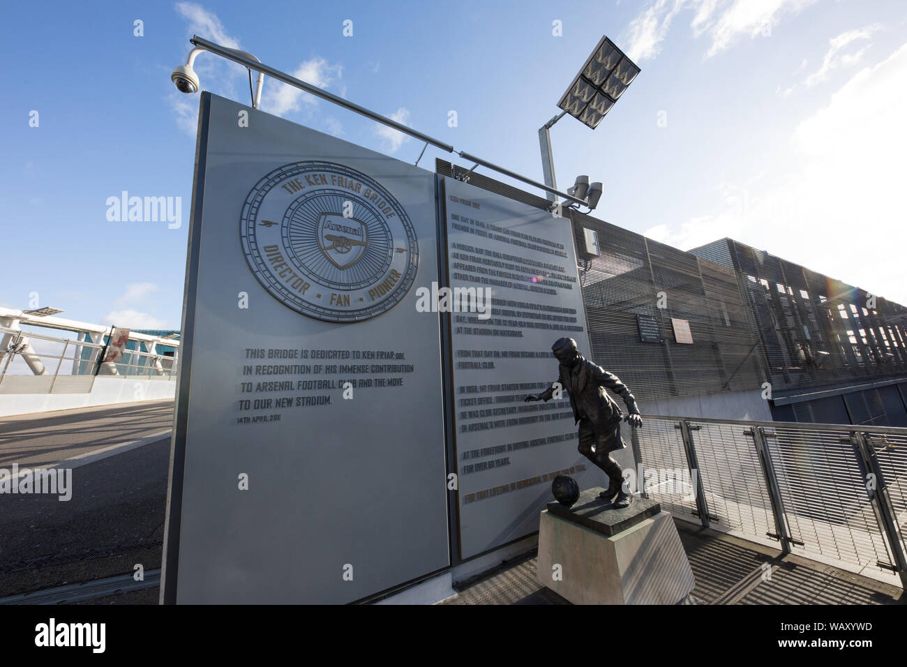 Visiting In front of the Emirates Stadium in London, UK showing the ...