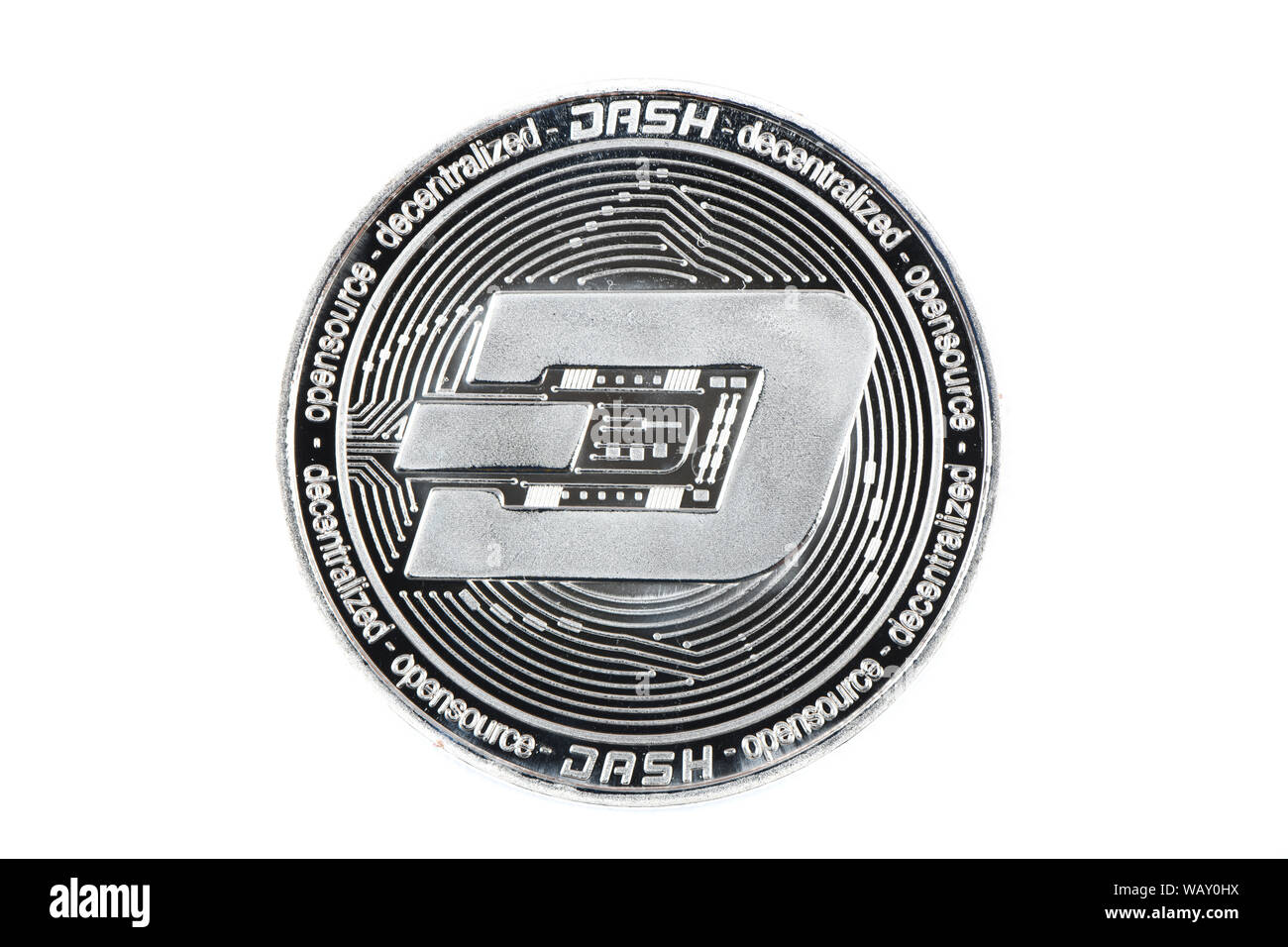 Face of the crypto currency silver dash isolated on white background ...