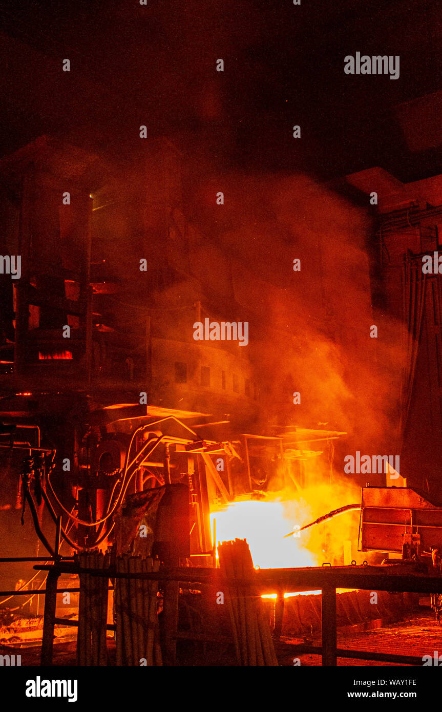 Blast furnace interior with steelmaking in progress. Please credit ...