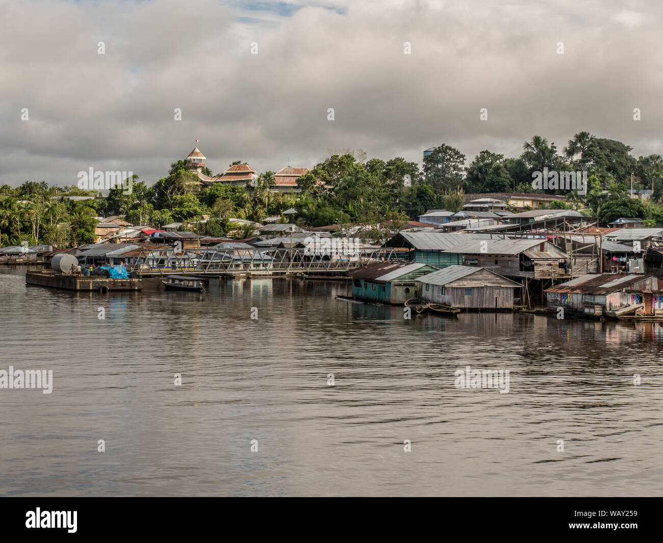 Pebas, Peru - May 13, 2016: Small village on the bank of the Amazon ...