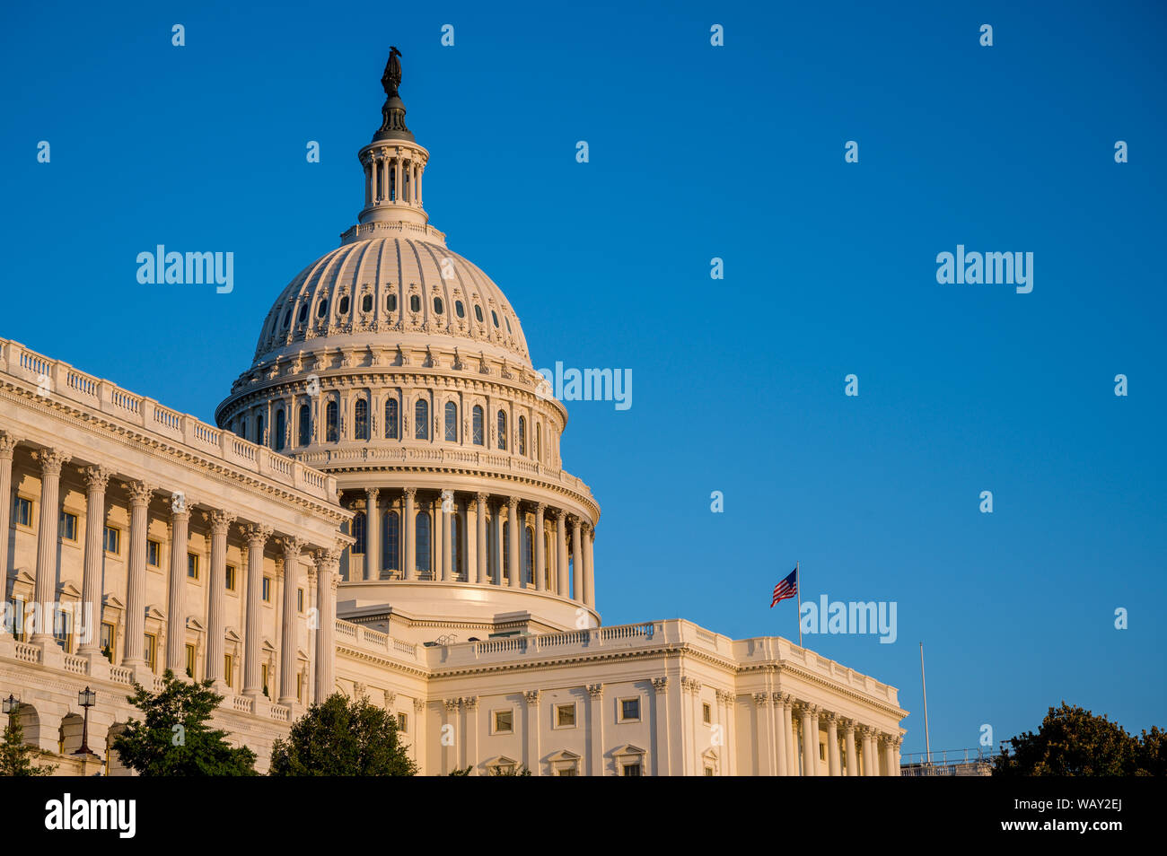 US Capitol Building dome in glow of early evening sunset, Washington DC