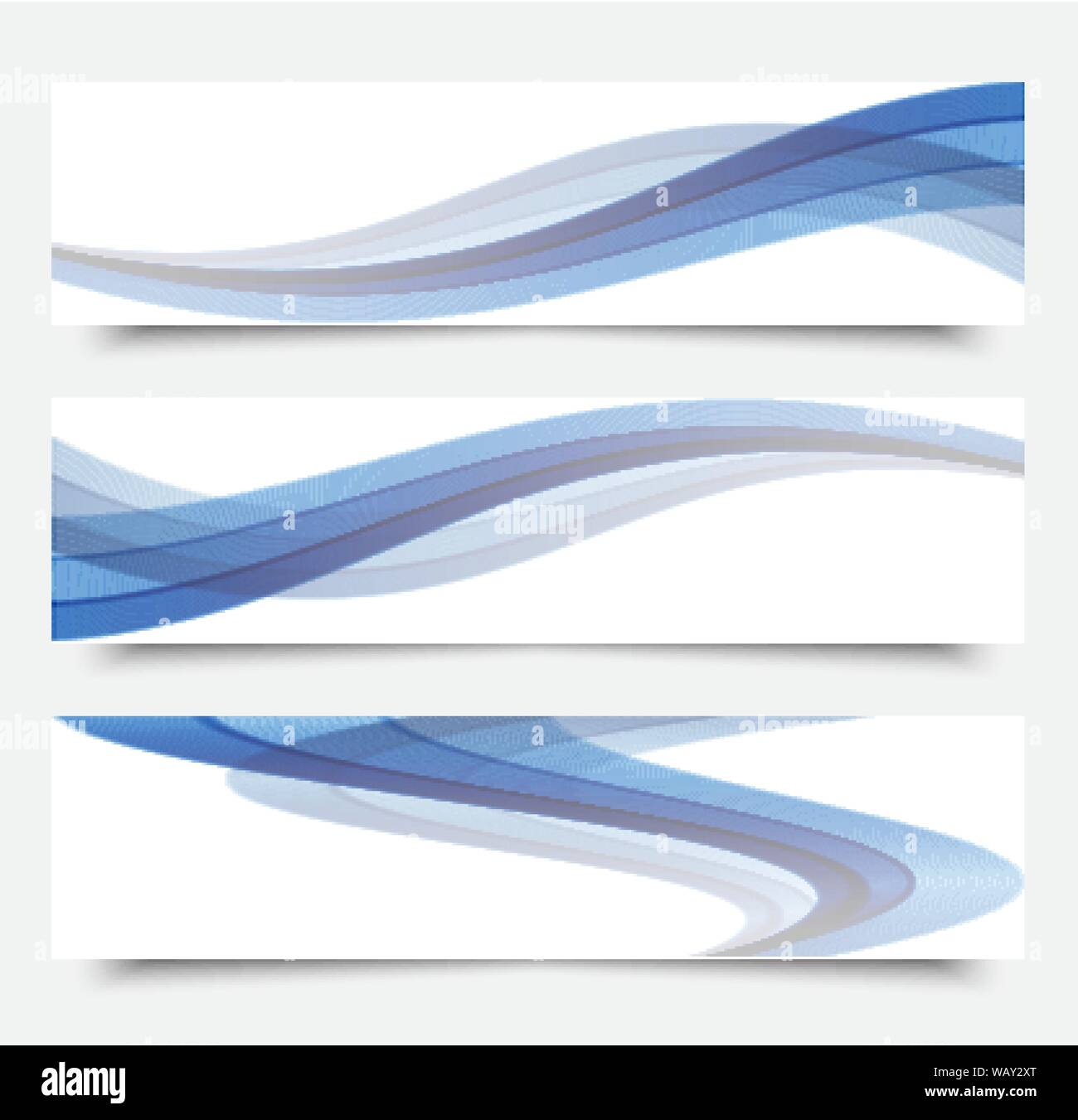 Blue waves on a white background.Set of banners.Abstract vector wave ...