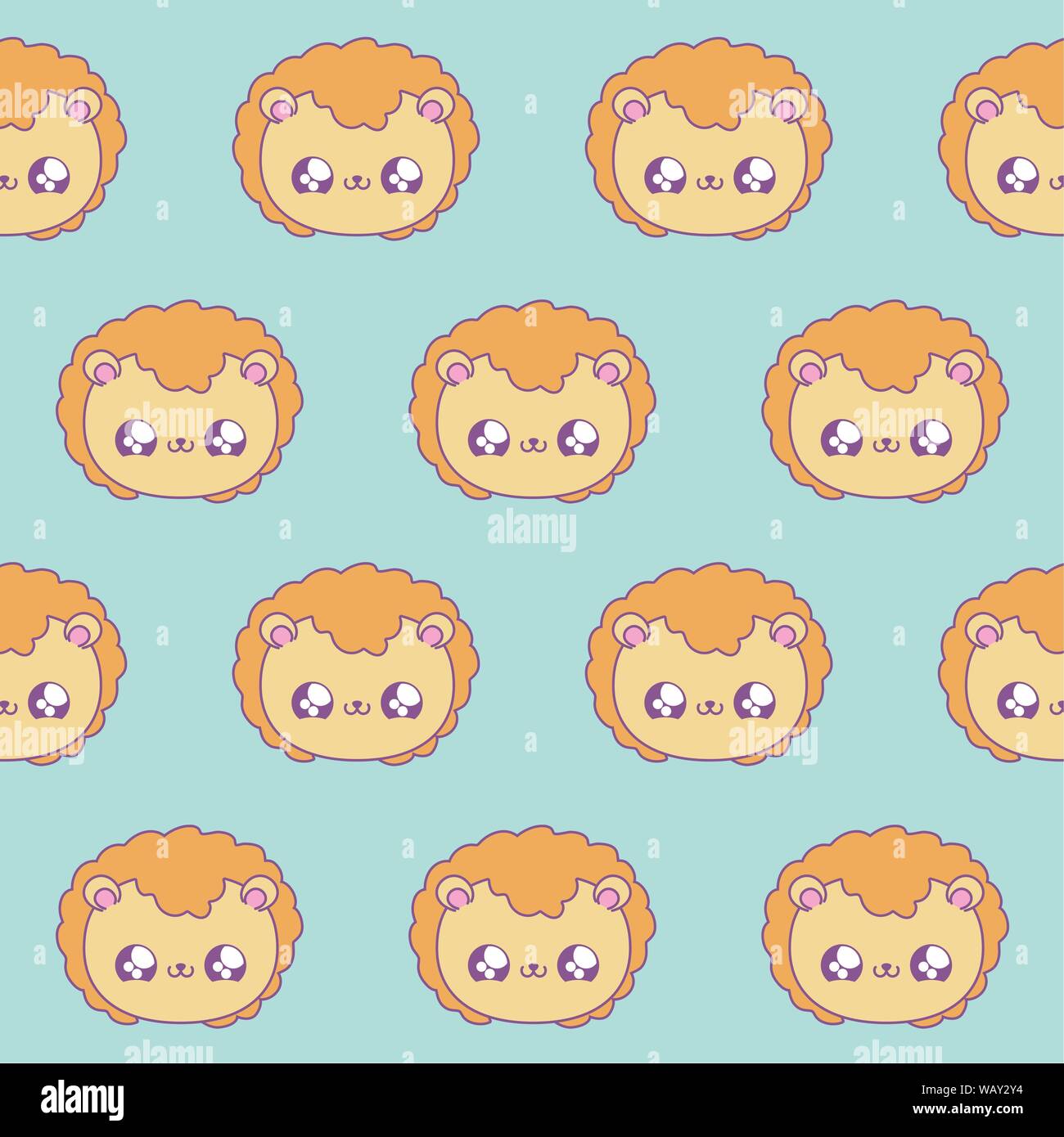 pattern of heads cute lions baby animals kawaii style vector ...