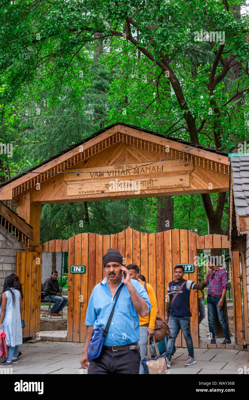Manali, Himachal Pradesh, India - May 07, 2019 : main gate of van vihar ...