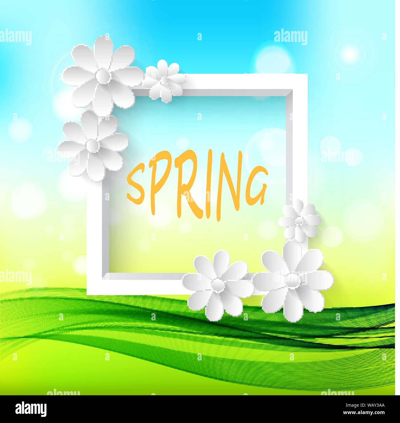 Spring natural Sunny background with white frame and white delicate ...