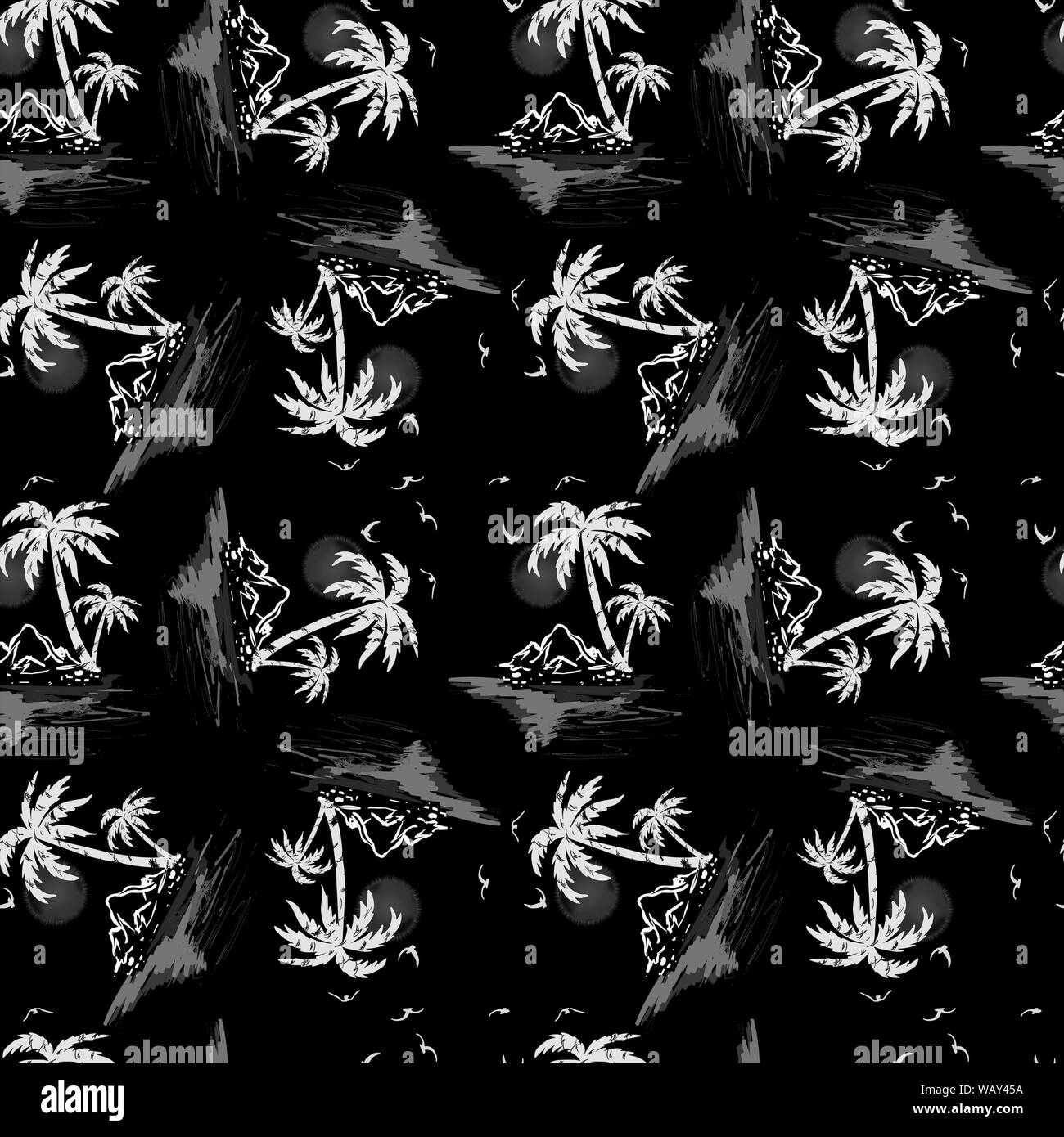 Abstract tropical paradise island background Black and White Stock ...