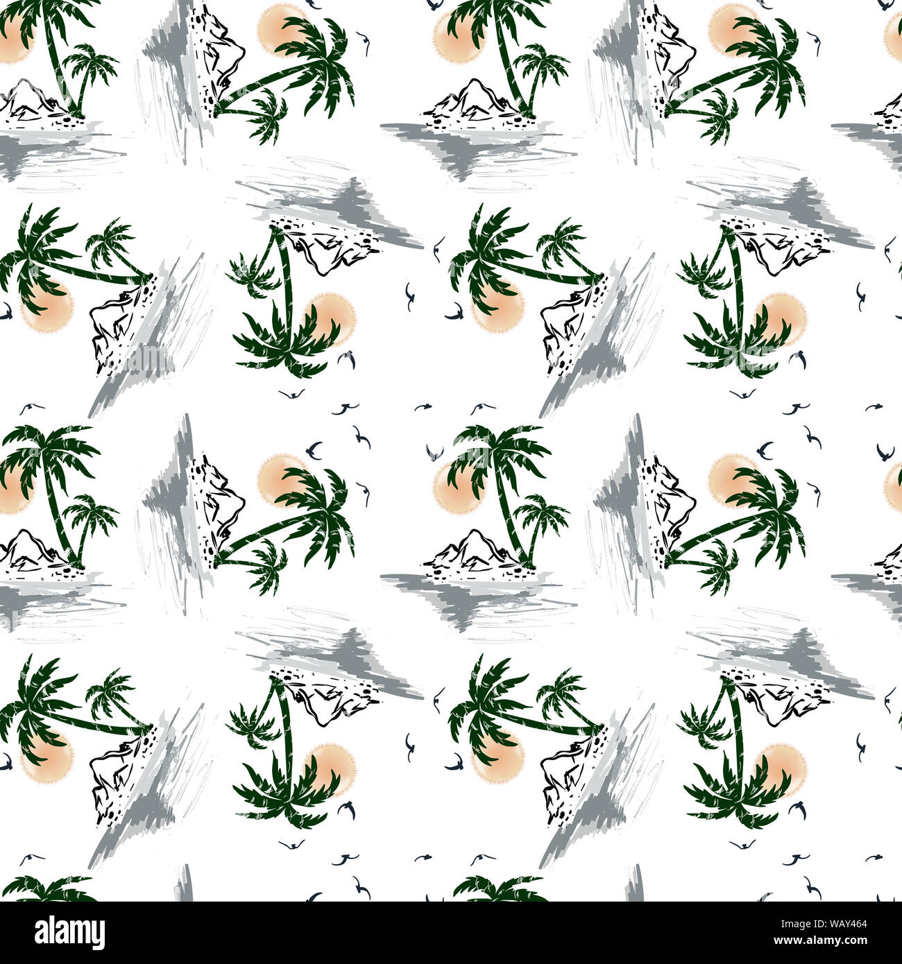 Seamless pattern palm tree and tropical island design Stock Photo - Alamy