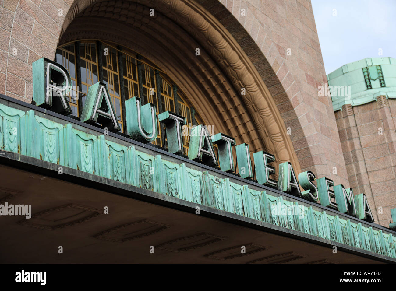 Central railway station neon letters in Helsinki, Finland Stock Photo ...