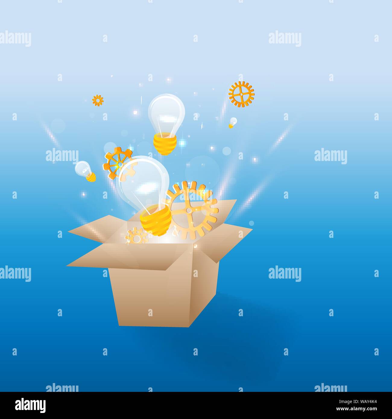 Think outside the box illustration. Box with laps and lights. Creative ...