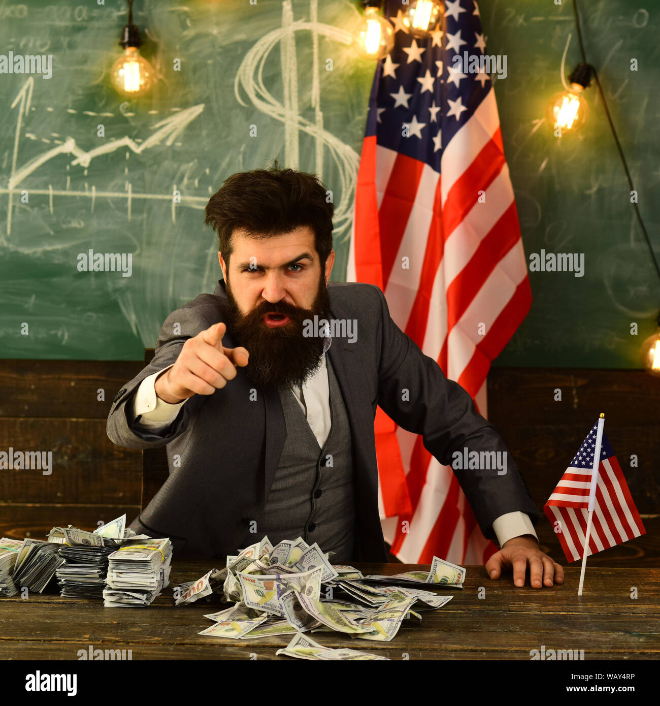 U.S. Presidential election. Man with American flag. crazy man angry ...