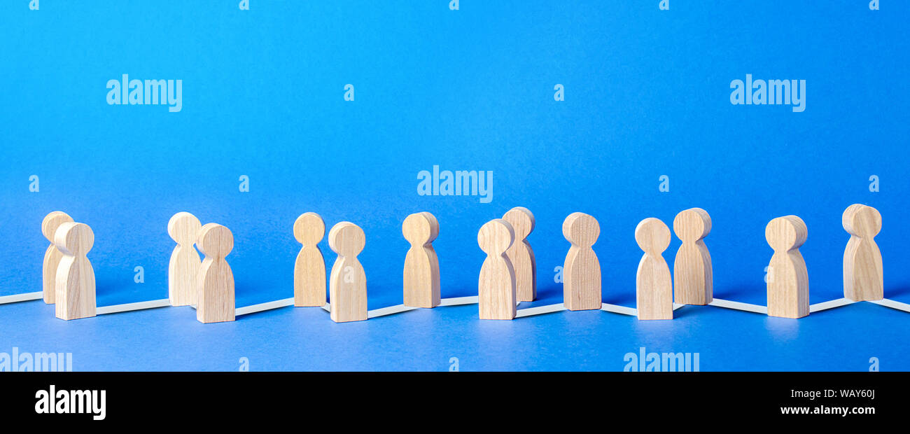 Chain of people figurines connected by lines. Cooperation and ...