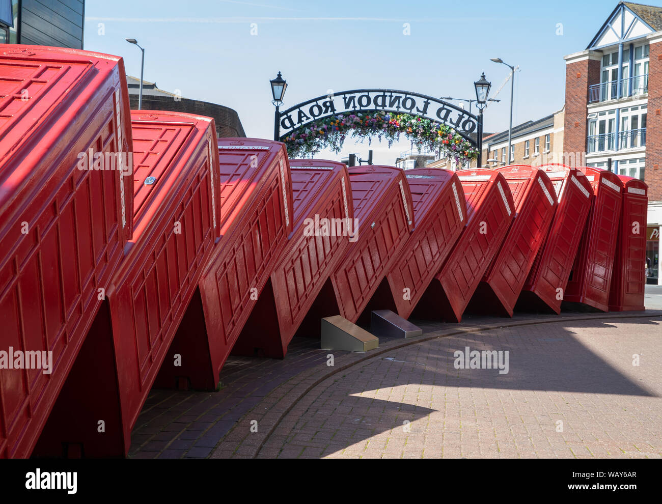 12 telephone boxes toppled over like dominoes is symbolic of Kingston ...