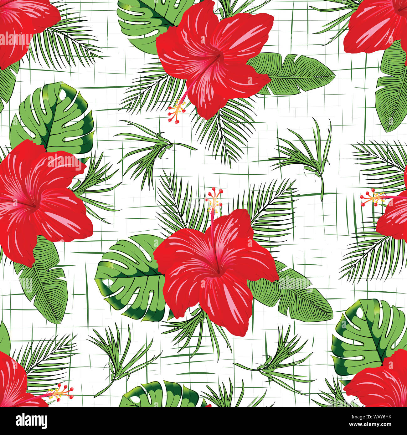 Tropical beautiful red flower with leave seamless pattern Stock Photo ...