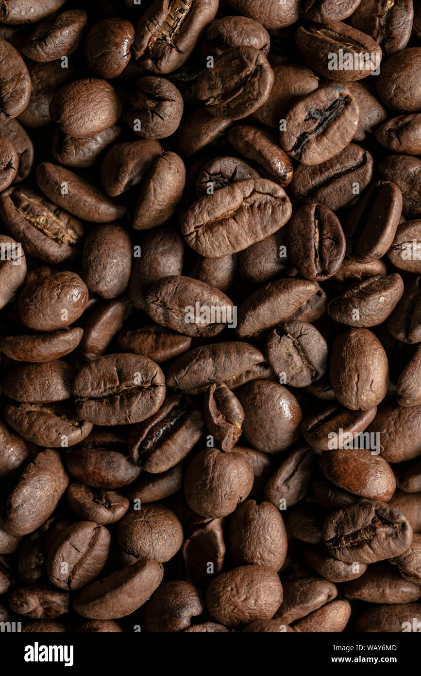 Abstract close-up macro image of coffee beans in a studio environment ...