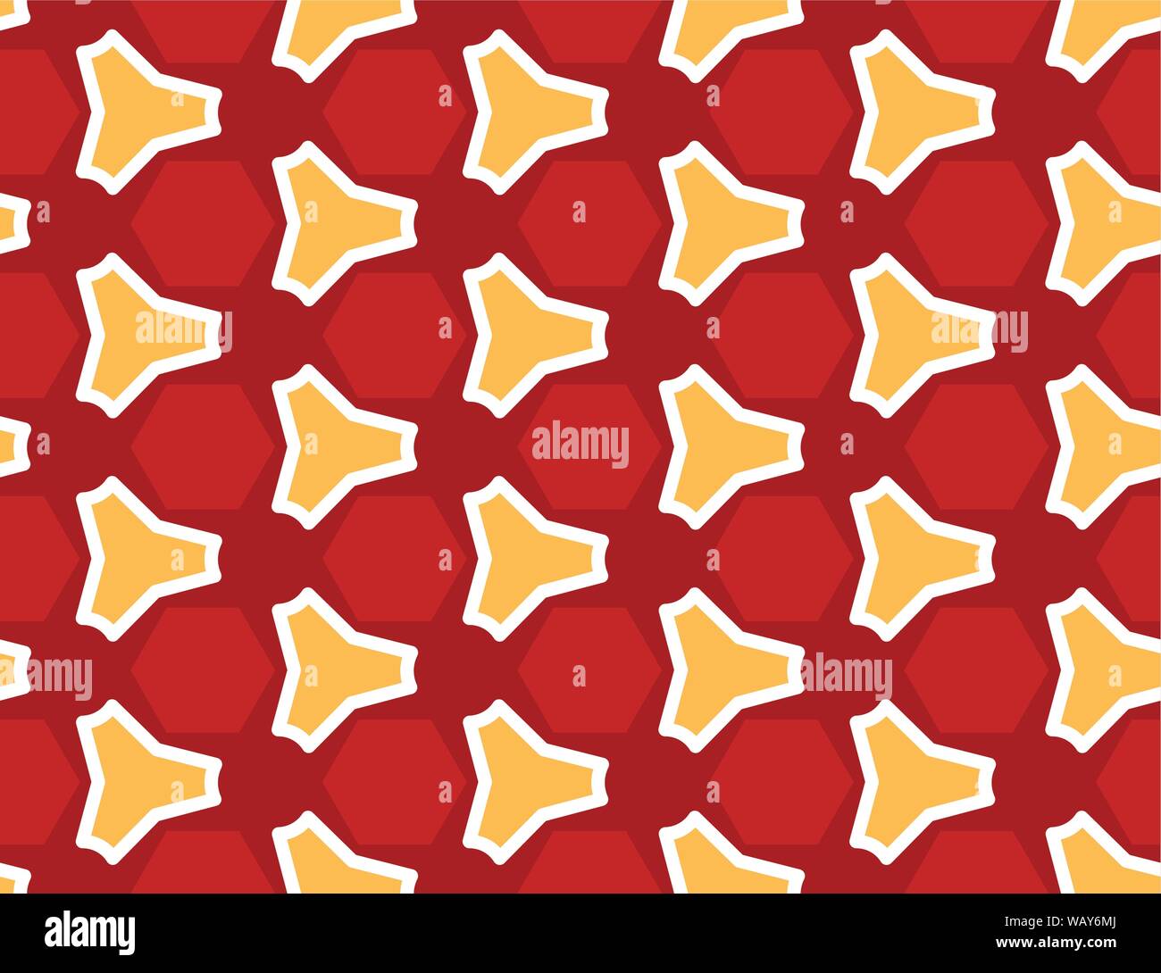 Seamless geometric pattern. Dark and light red, yellow and white shapes ...