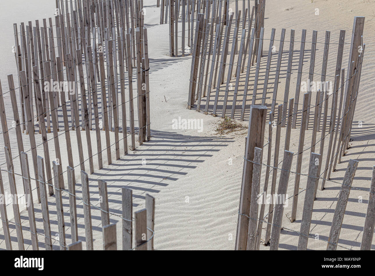 Wooden fence at a windy and sandy beach, Long Island, New York Stock ...