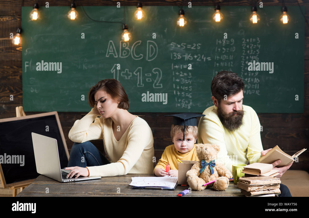 Parents on busy faces do not care about education of their son. Busy ...