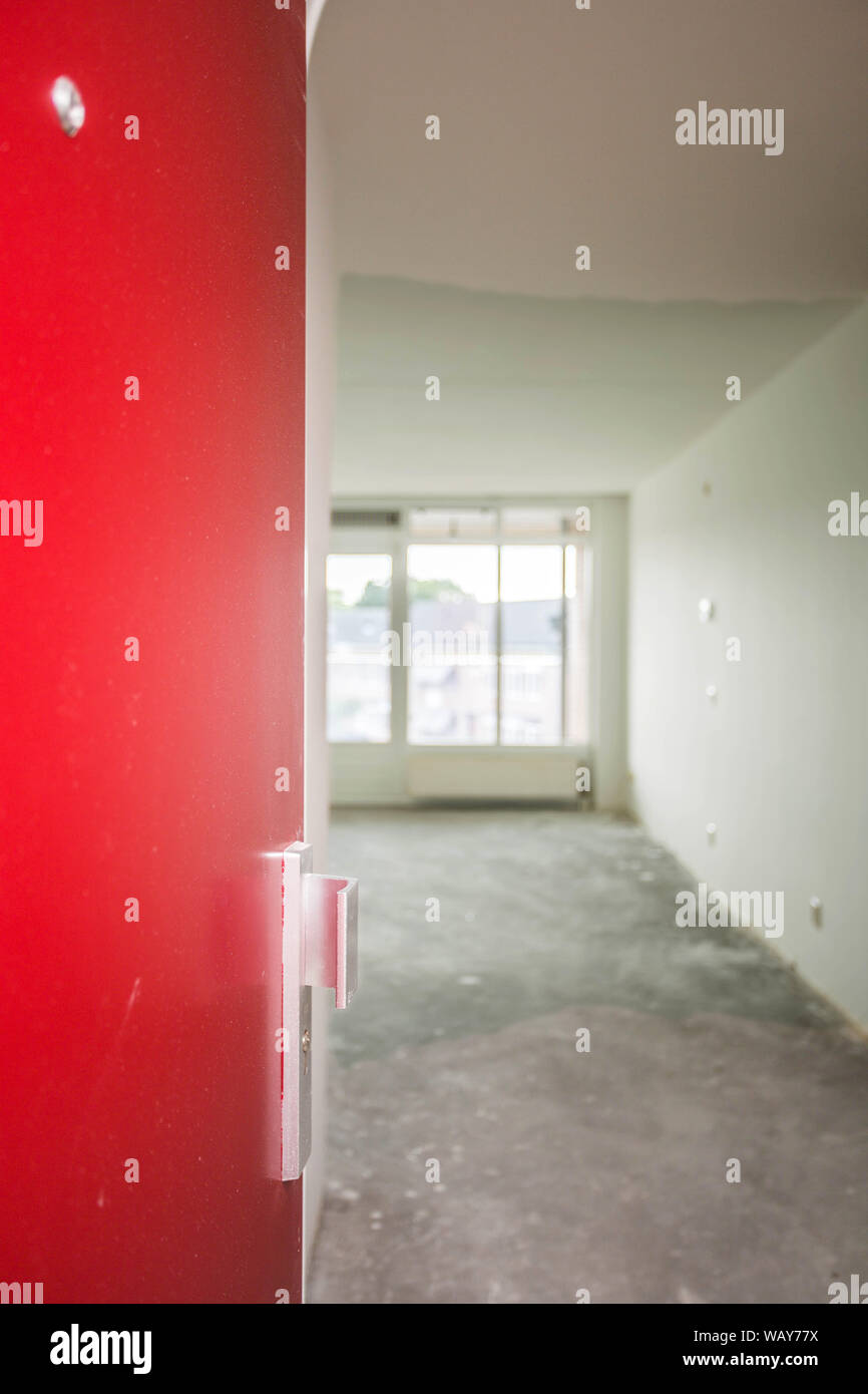 Open front door close-up to new home modern design, needs renovation ...