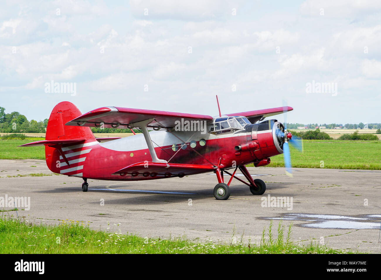 historical single engine airplane Antonov AN2, starting the engine ...
