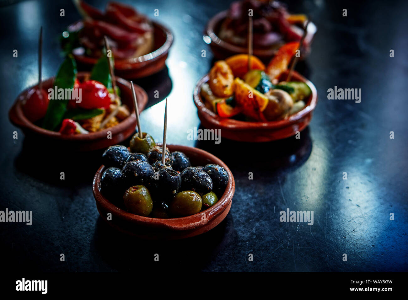 Various tapas cups, on a table at a Tapas Bar Stock Photo - Alamy