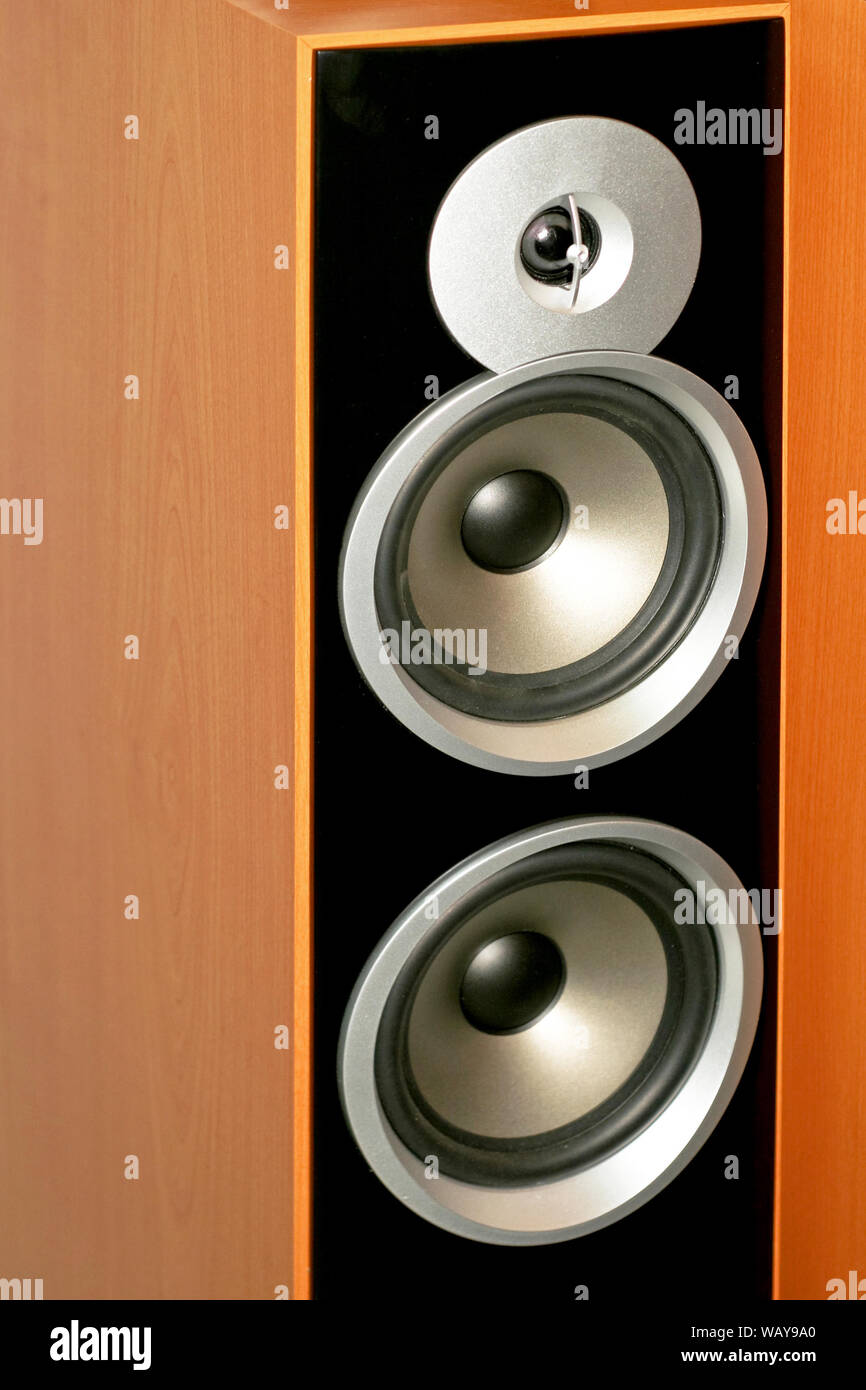 Big and loud speakers made from wood Stock Photo - Alamy