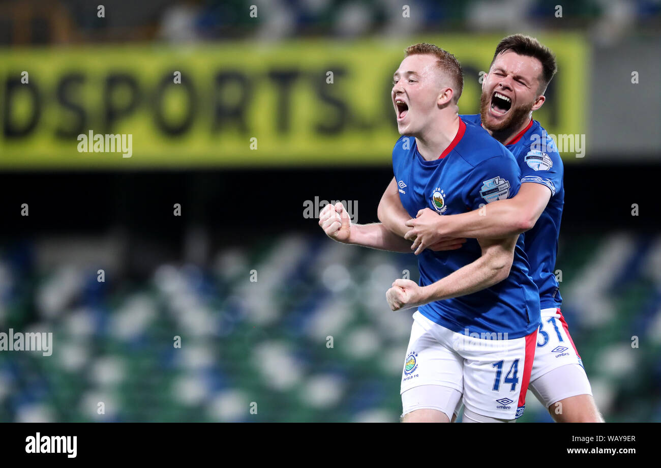 Linfields shayne lavery celebrates scoring hi-res stock photography and ...