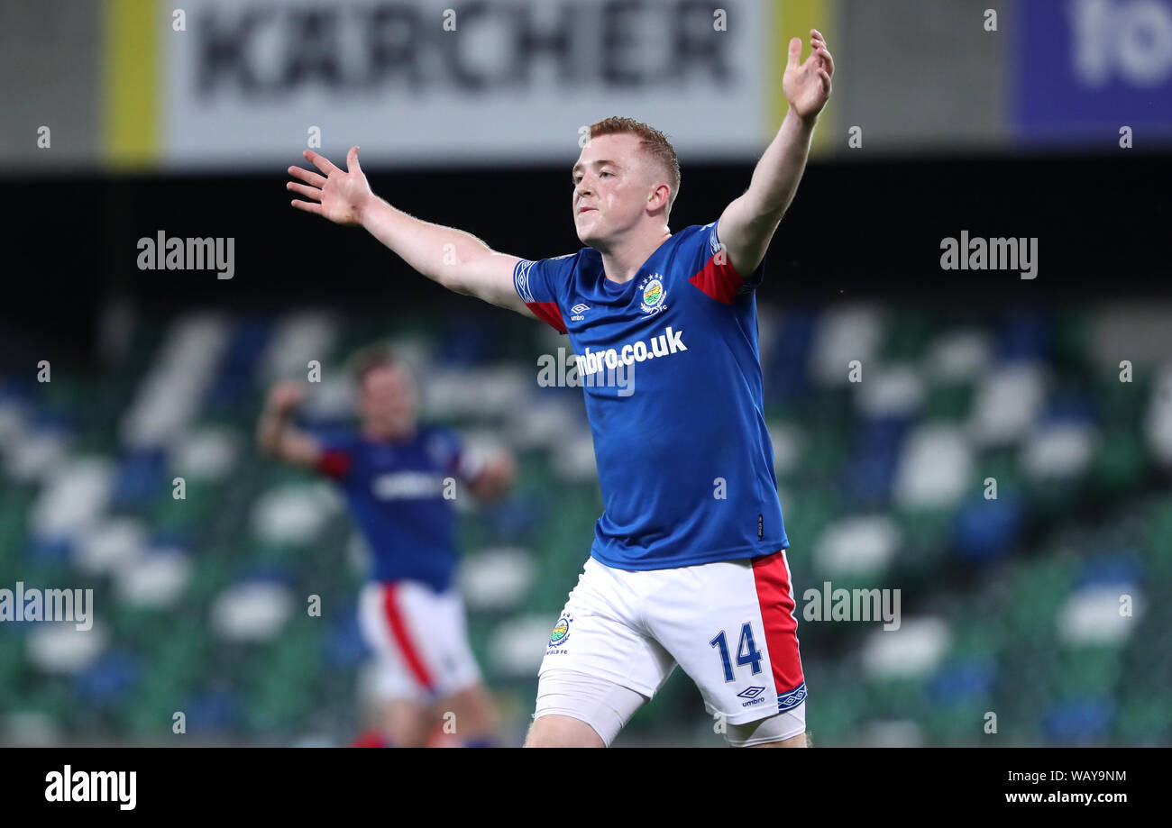 Linfield's Shayne Lavery celebrates scoring his side's third goal of ...