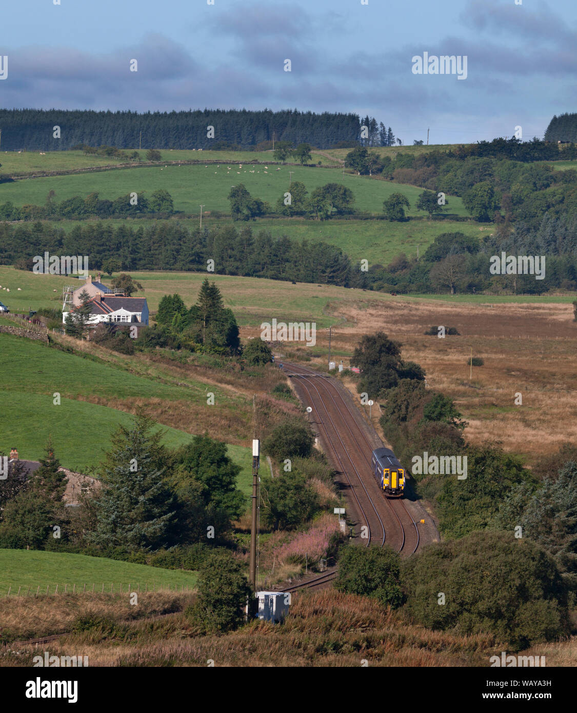 Sotrail class 156 sprinter train on the Tyne Valley line at Greenhead ...