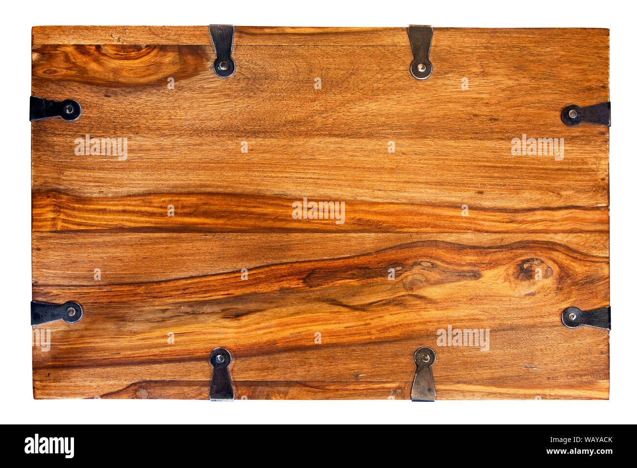 Rectangular wooden plank with iron work details Stock Photo - Alamy