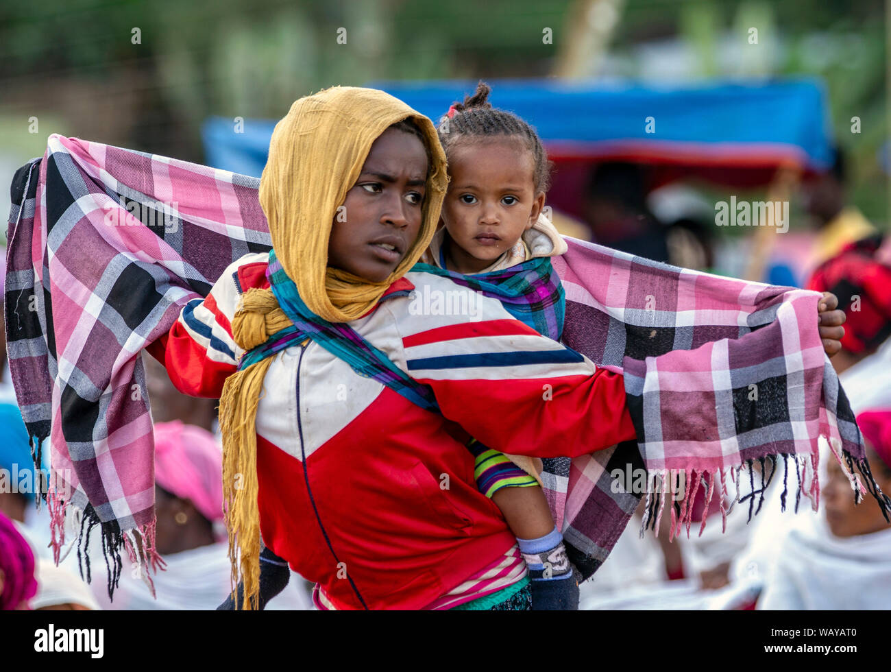 Woman with baby on back Chencha market southern Ethiopia Stock Photo ...
