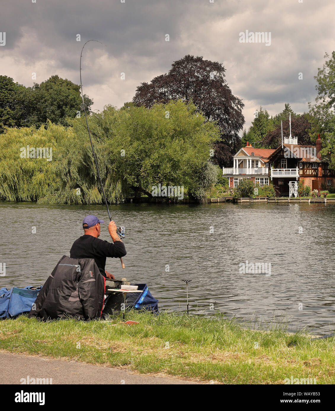 Man fishing on the River Thames in England Stock Photo - Alamy