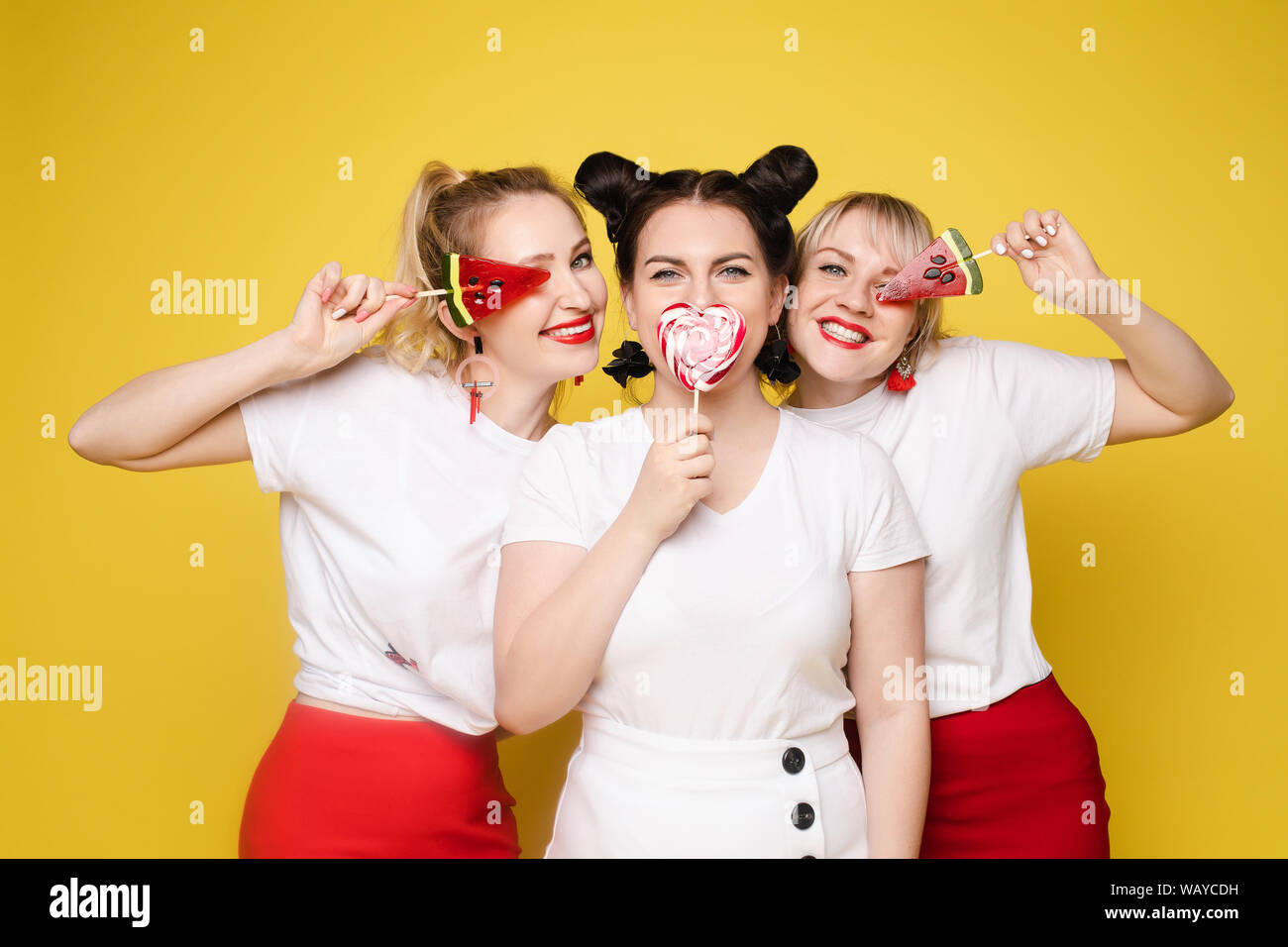 Group beautiful girl friend relaxing together posing with sweet ...