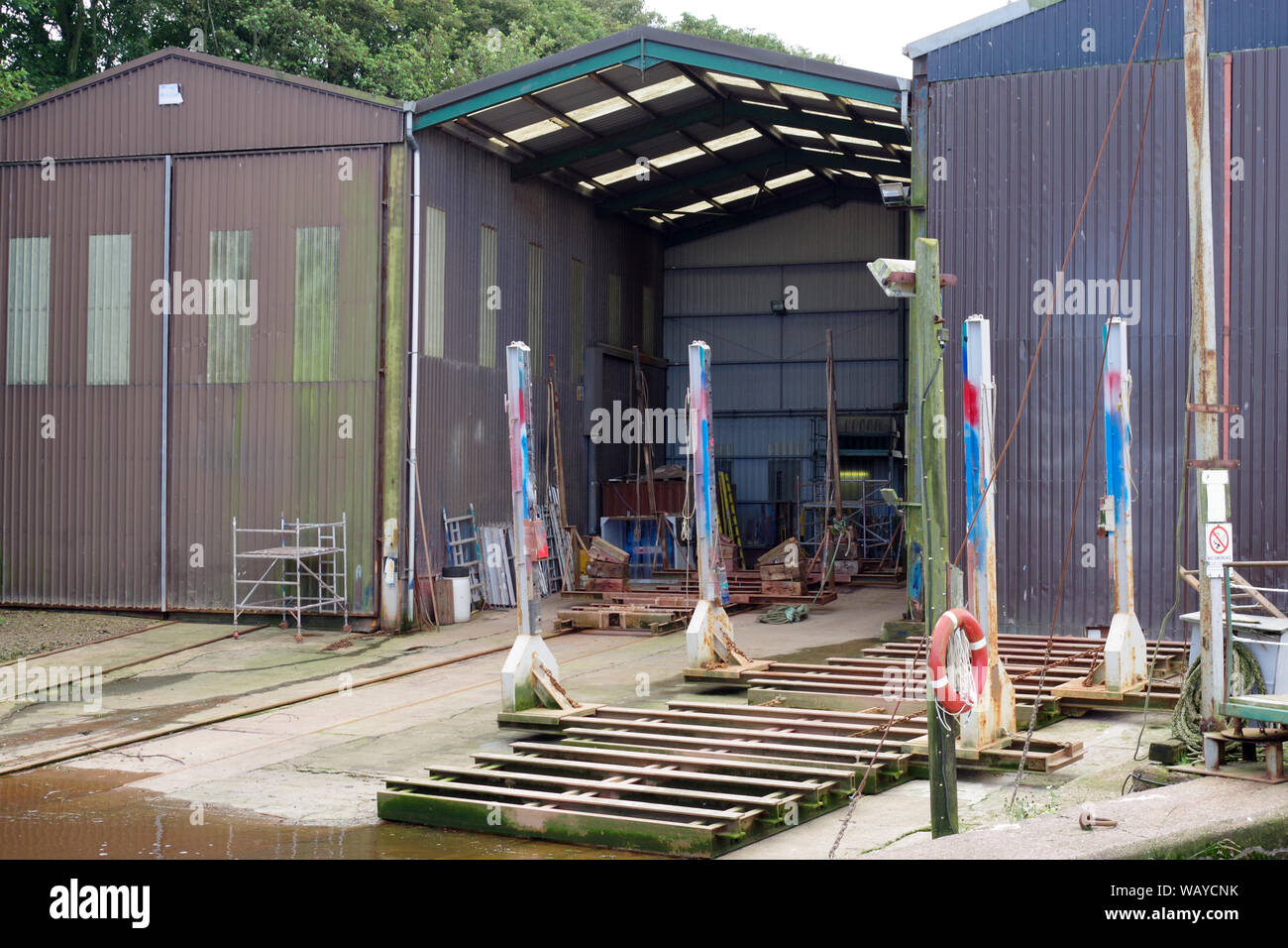 Ship repair yard at Eyemouth Harbour, a small town and civil parish in ...
