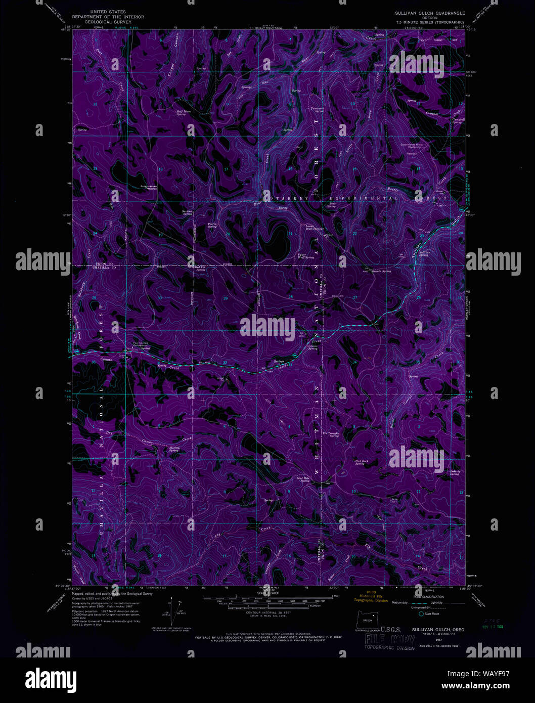 USGS Topo Map Oregon Sullivan Gulch 281681 1967 24000 Inverted ...