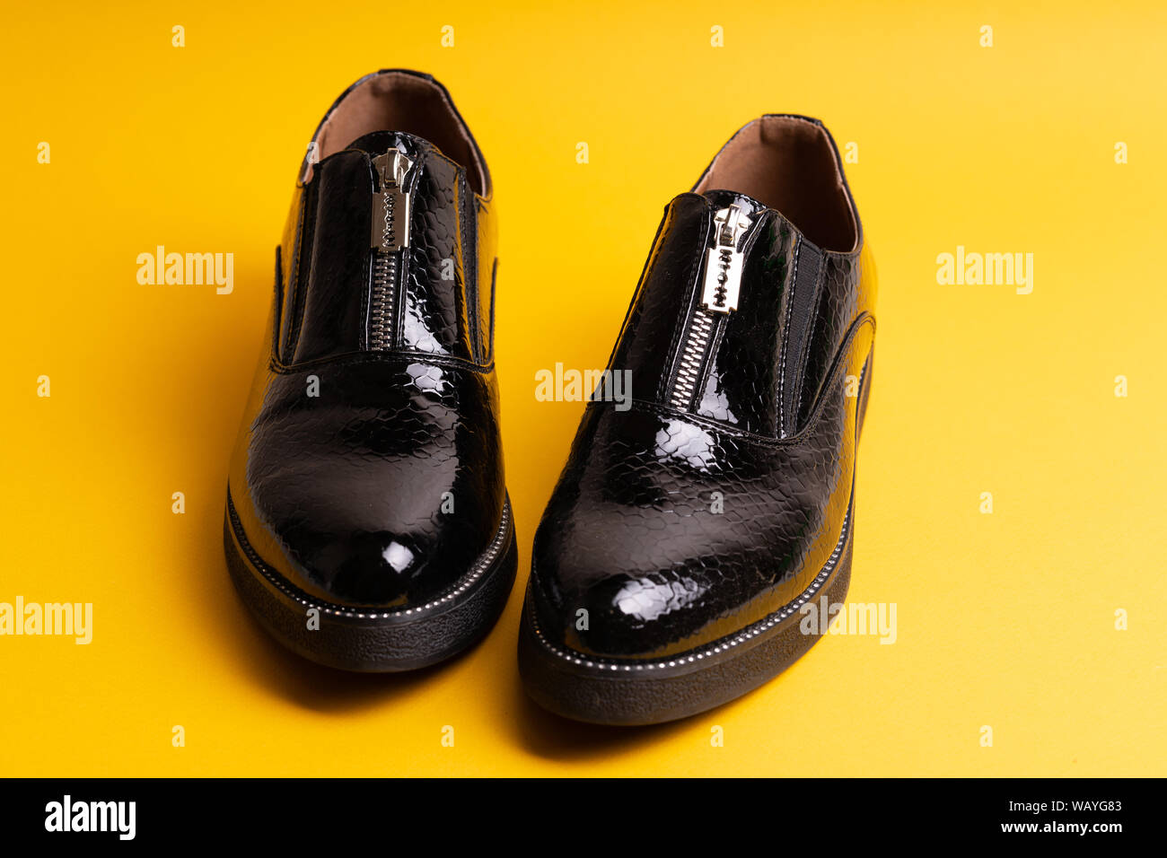 Black leather boots zipper hi-res stock photography and images - Alamy