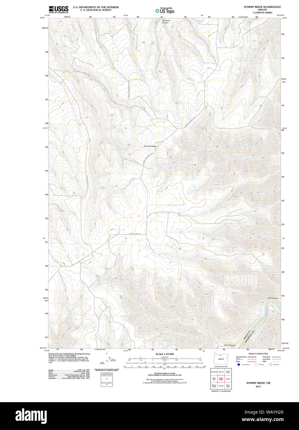USGS Topo Map Oregon Summit Ridge 20110903 TM Restoration Stock Photo ...