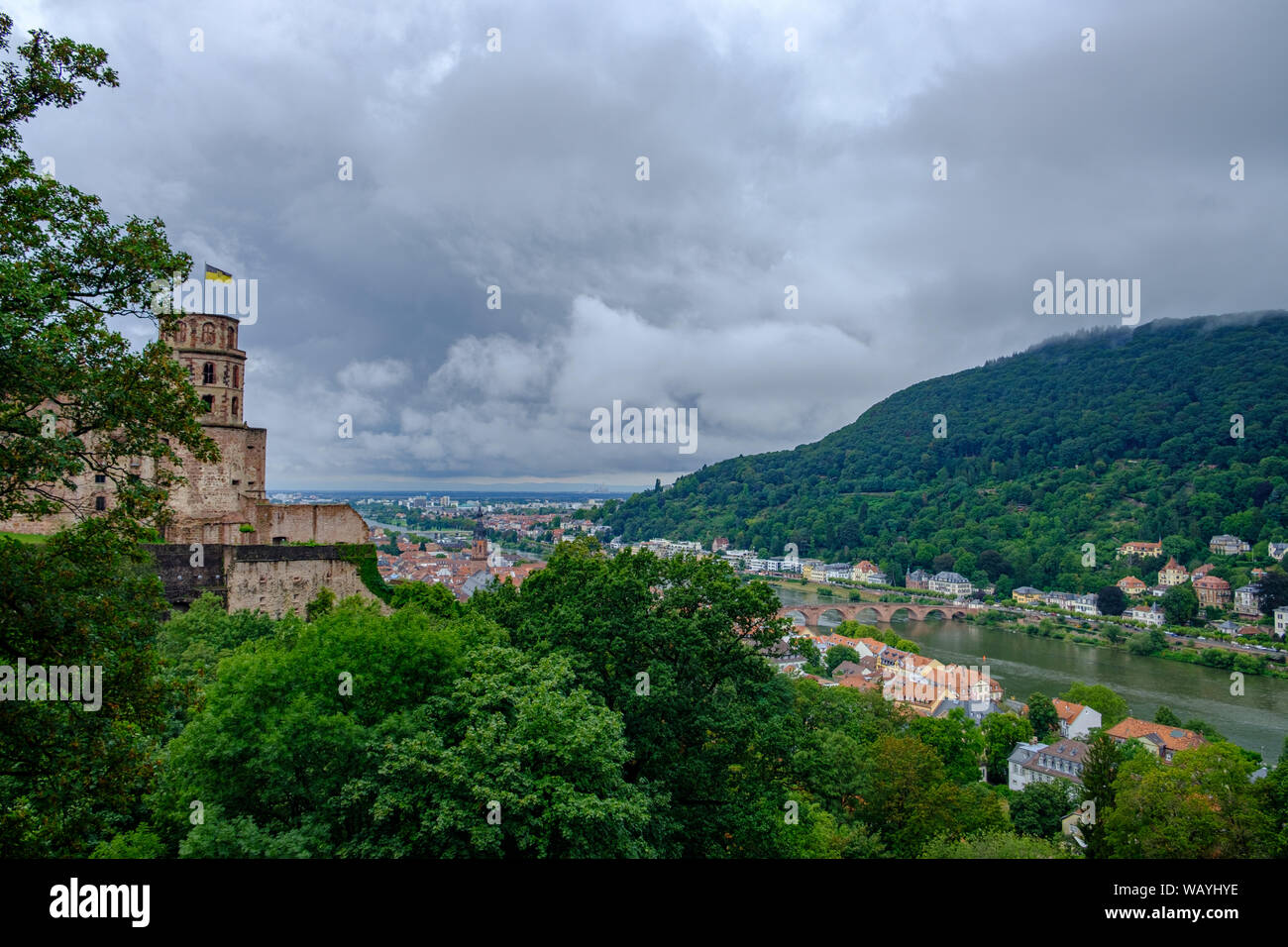 View of Heidelberg Palace and the beautiful medieval city of Heidelberg ...
