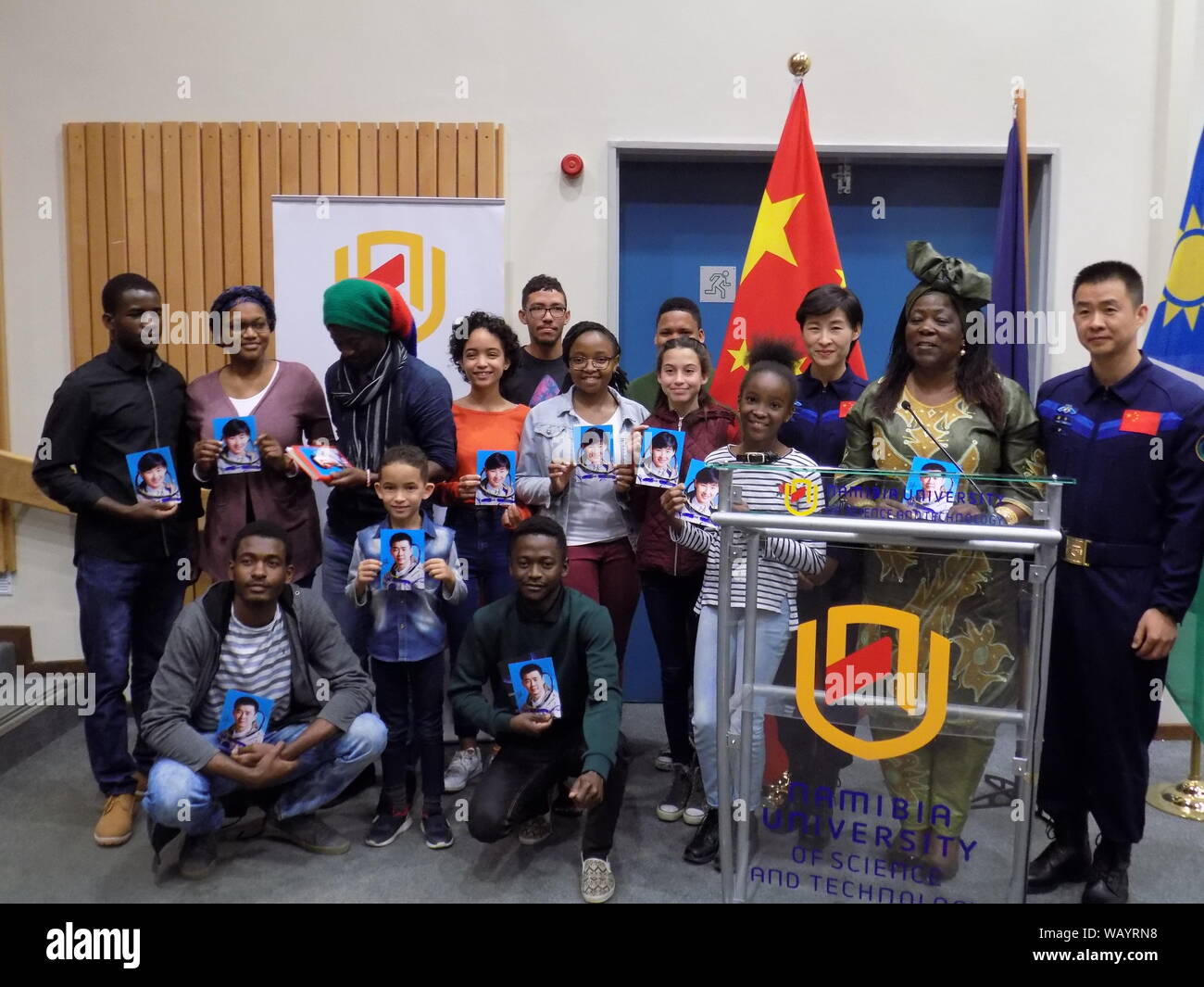 Windhoek, Namibia. 22nd Aug, 2019. Chinese astronauts Liu Yang (3rd R ...