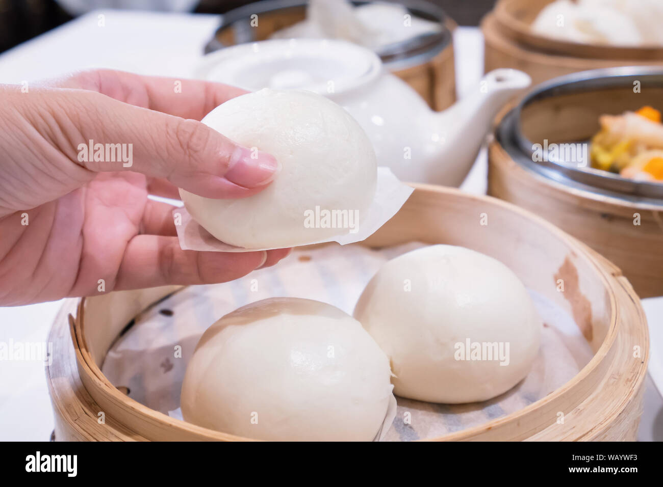 Delicious dim sum, famous cantonese food in asia, fresh and hot salted ...