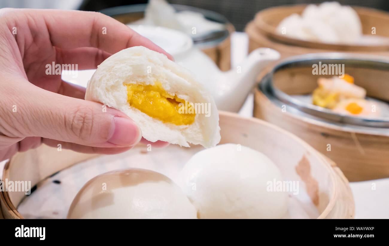 Delicious dim sum, famous cantonese food in asia, fresh and hot salted ...
