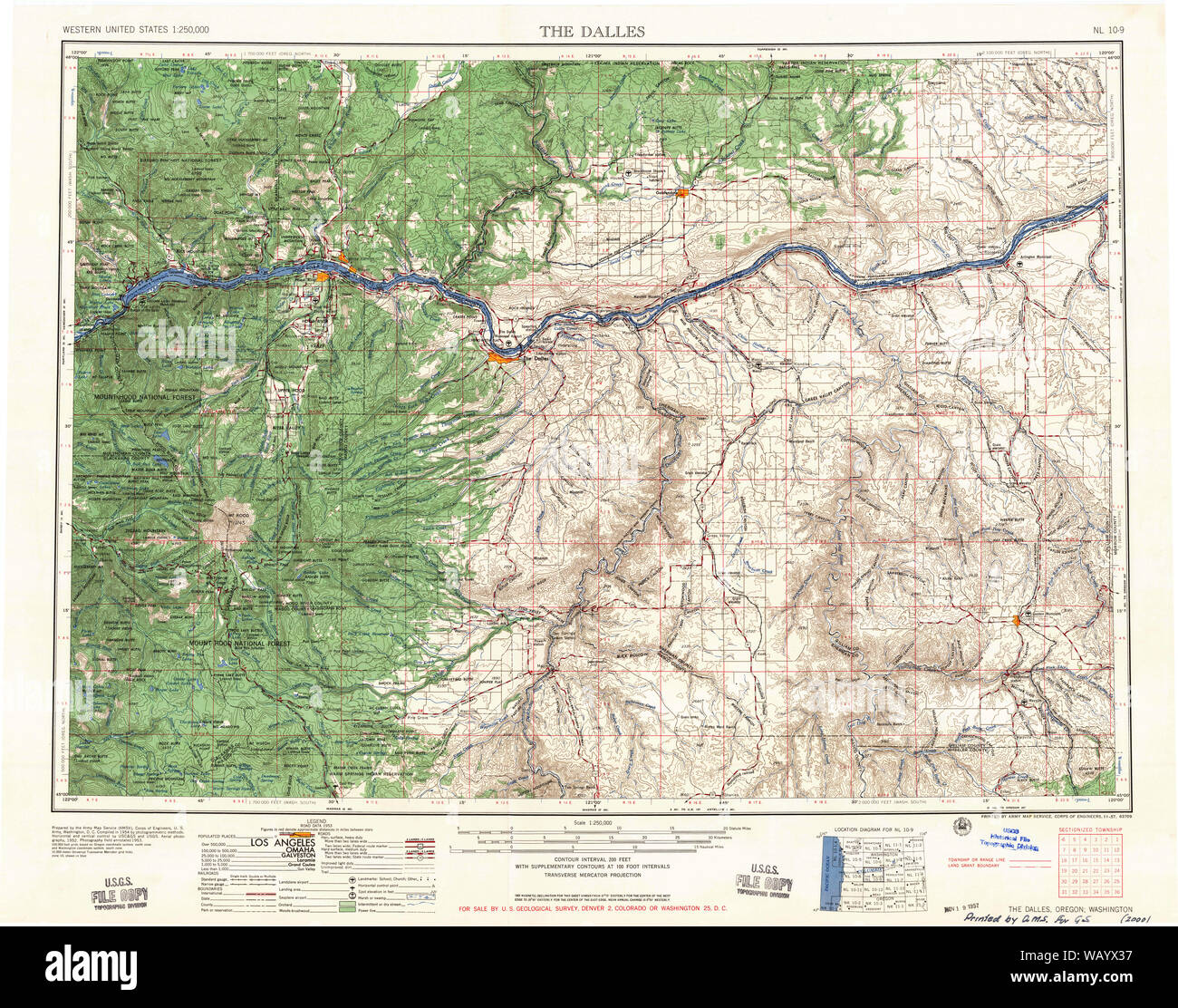 USGS Topo Map Oregon The Dalles 283355 1957 250000 Restoration Stock ...
