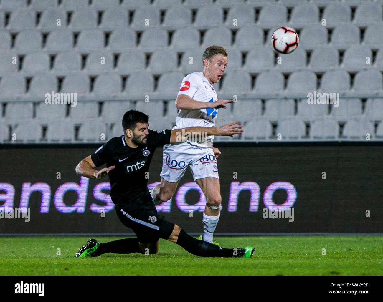 Belgrade, Serbia. 22nd Aug, 2019. Igor Vujacic of Partizan tackles ...