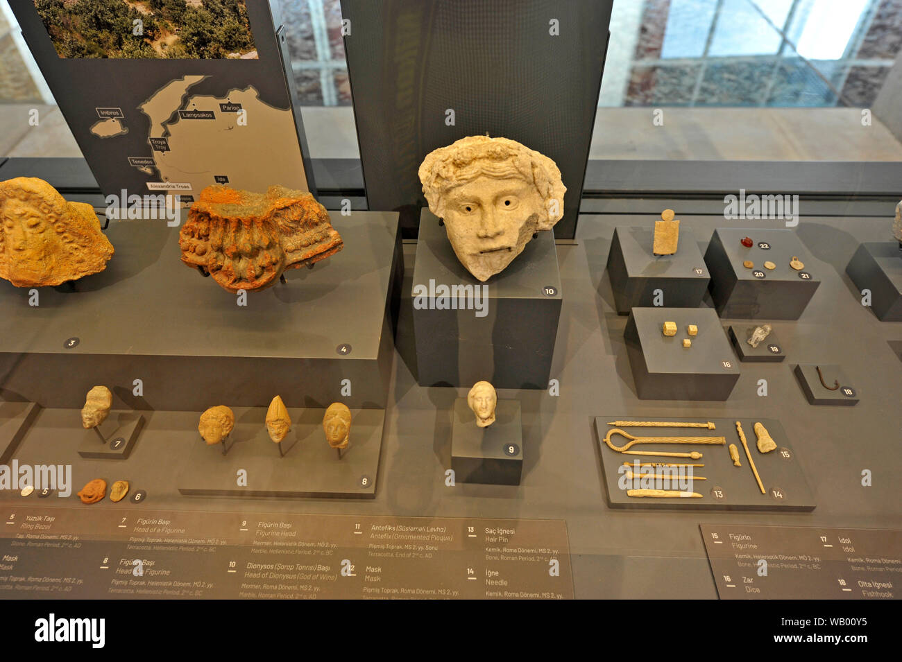 Relics from ancient Troy on display at theTroy Museum in Turkey Stock ...