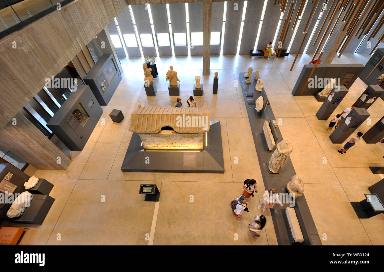 Interior view of architecture and displays with artifacts from ancient ...
