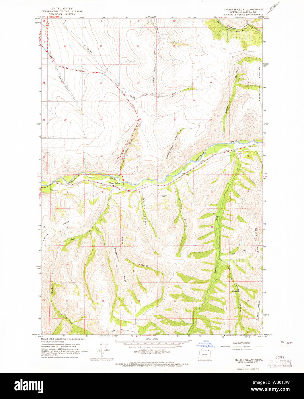 USGS Topo Map Oregon Thorn Hollow 281806 1964 24000 Restoration Stock ...