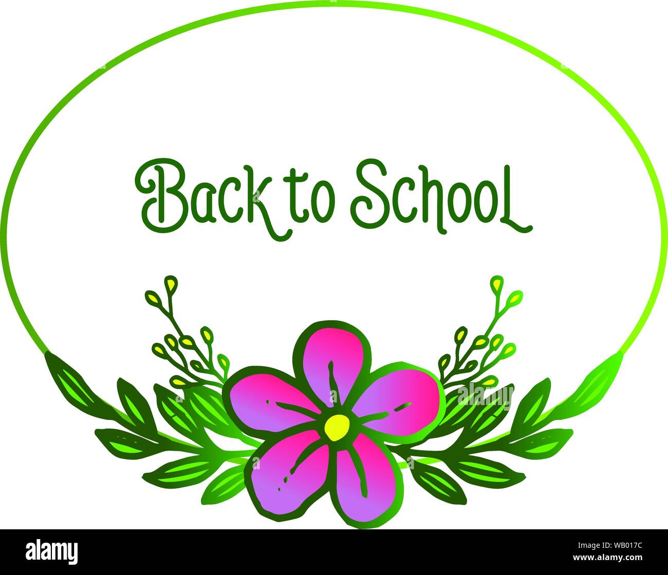 Back to school background with beautiful green leafy flower frame ...