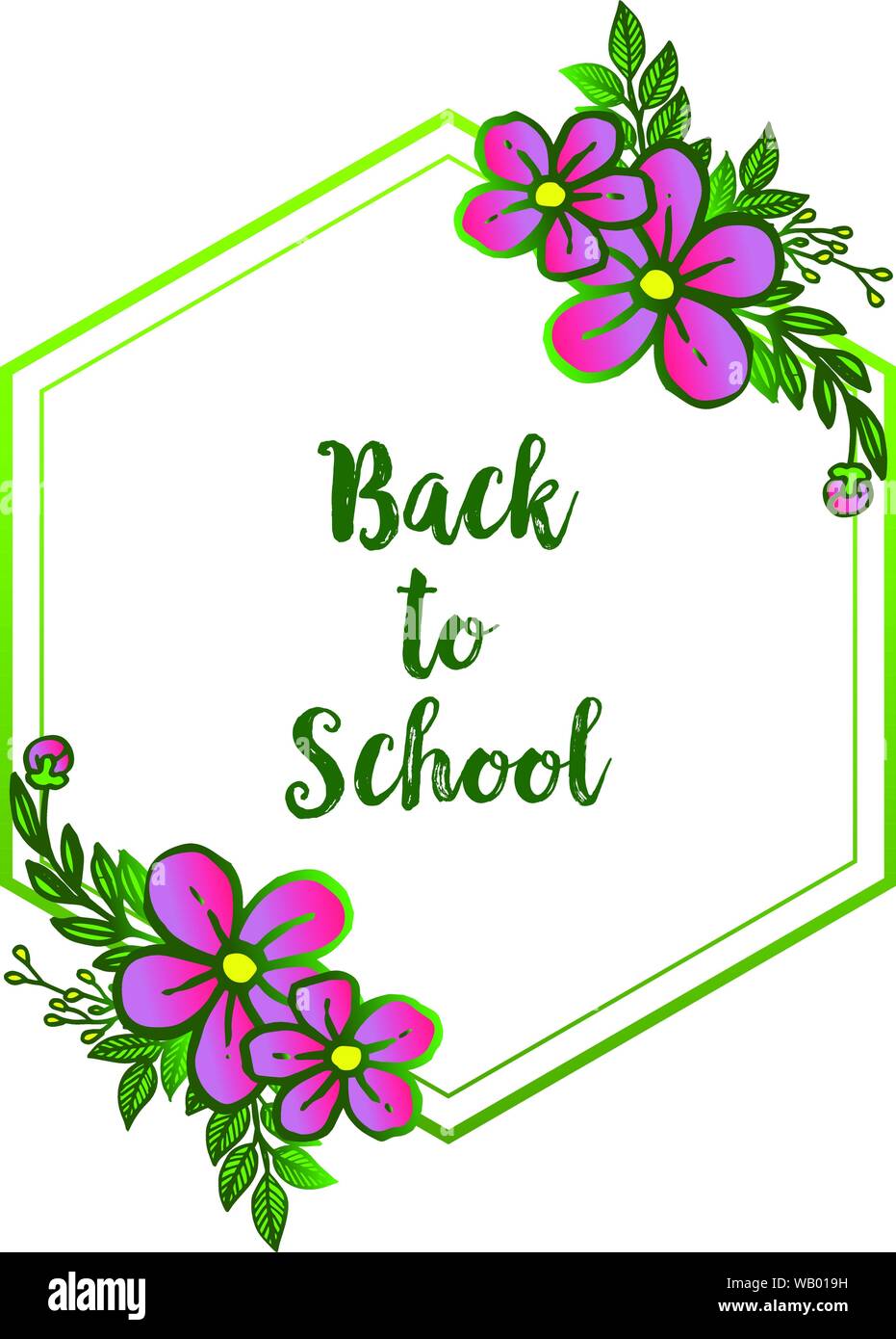 Decoration template of card back to school, with art of leaf flower ...