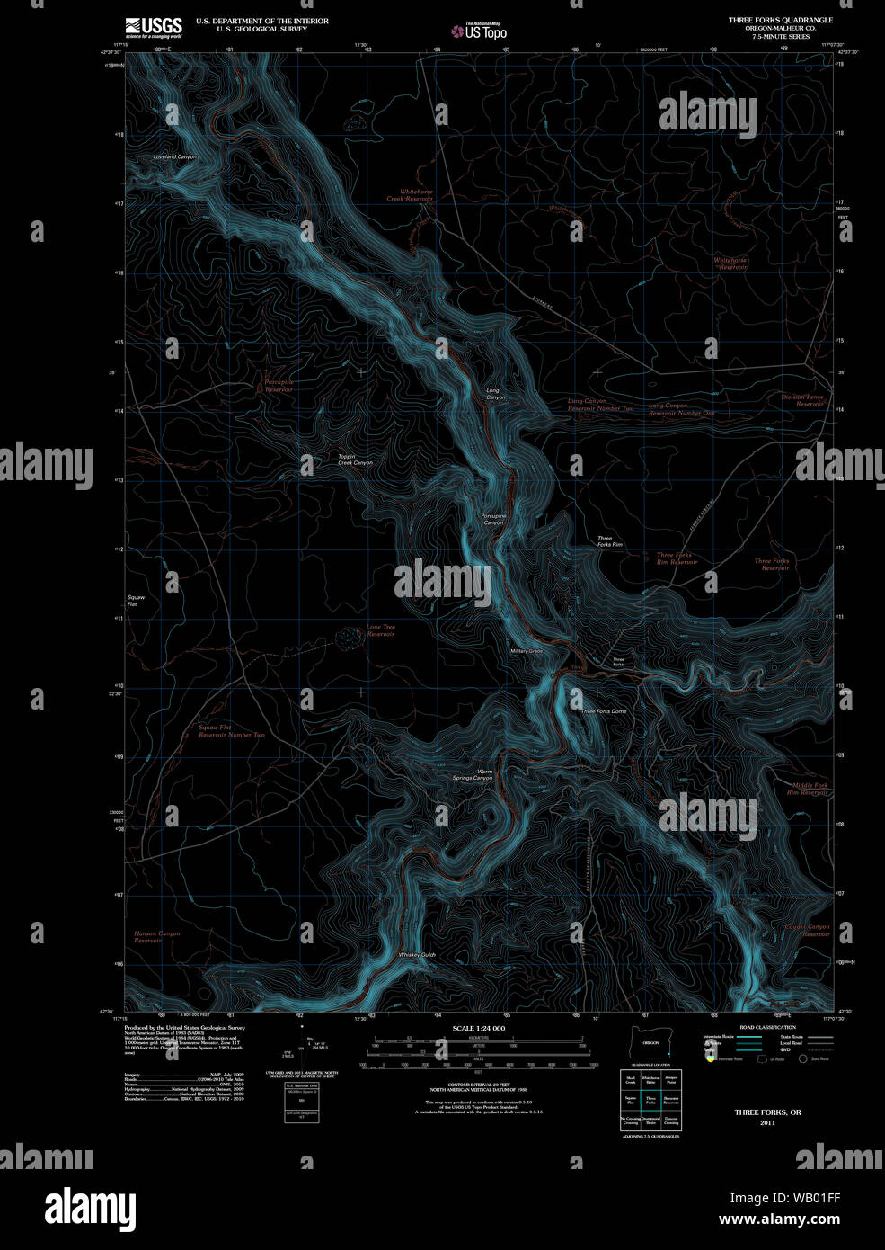 USGS Topo Map Oregon Three Forks 20110824 TM Inverted Restoration Stock ...