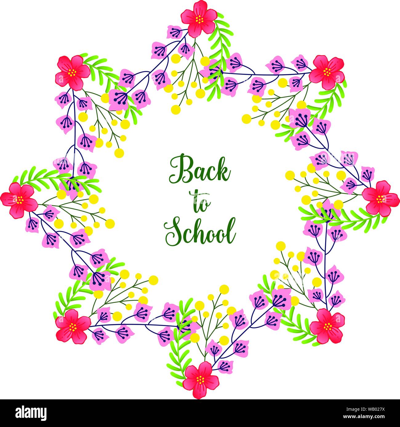 Letter back to school, with colorful wreath frame seamless. Vector ...