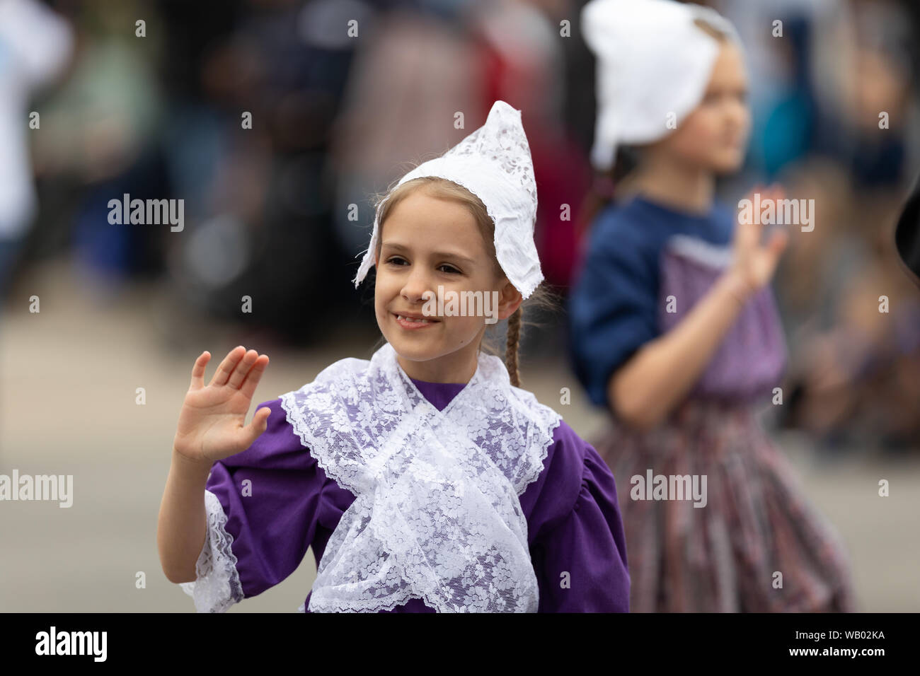 Holland, Michigan, USA - May 11, 2019: Tulip Time Parade, Girl smiles ...